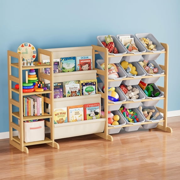 3-in-1 Toy Storage Organizer with 4 Shelves and 12 Bins Toy Organizers ...