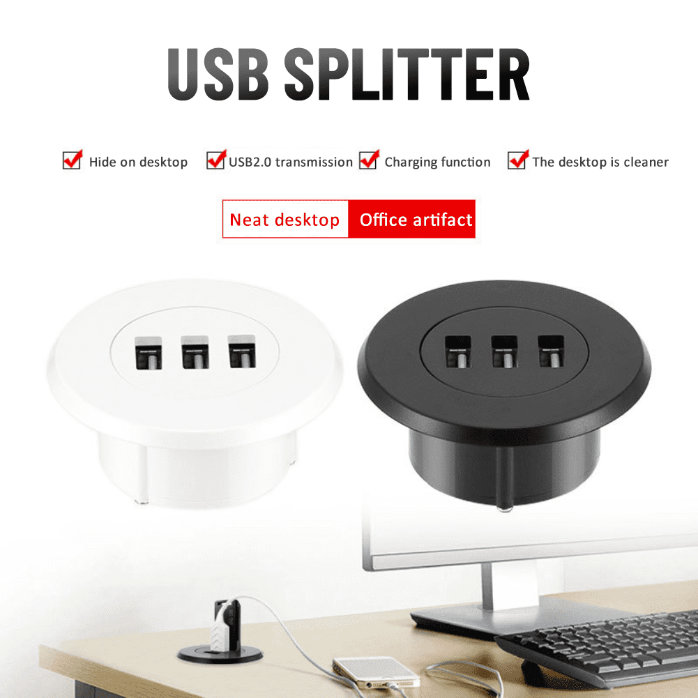 3-in-1 USB 2.0 Mount In-Desk 3-Port HUB Adapter Splitter Adapter For PC ...