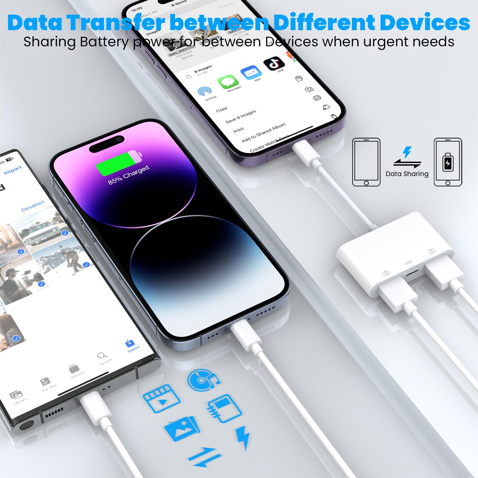 3-in-1 USB Adapter, 2 USB Ports Can Use at the Same Time for SD Card ...