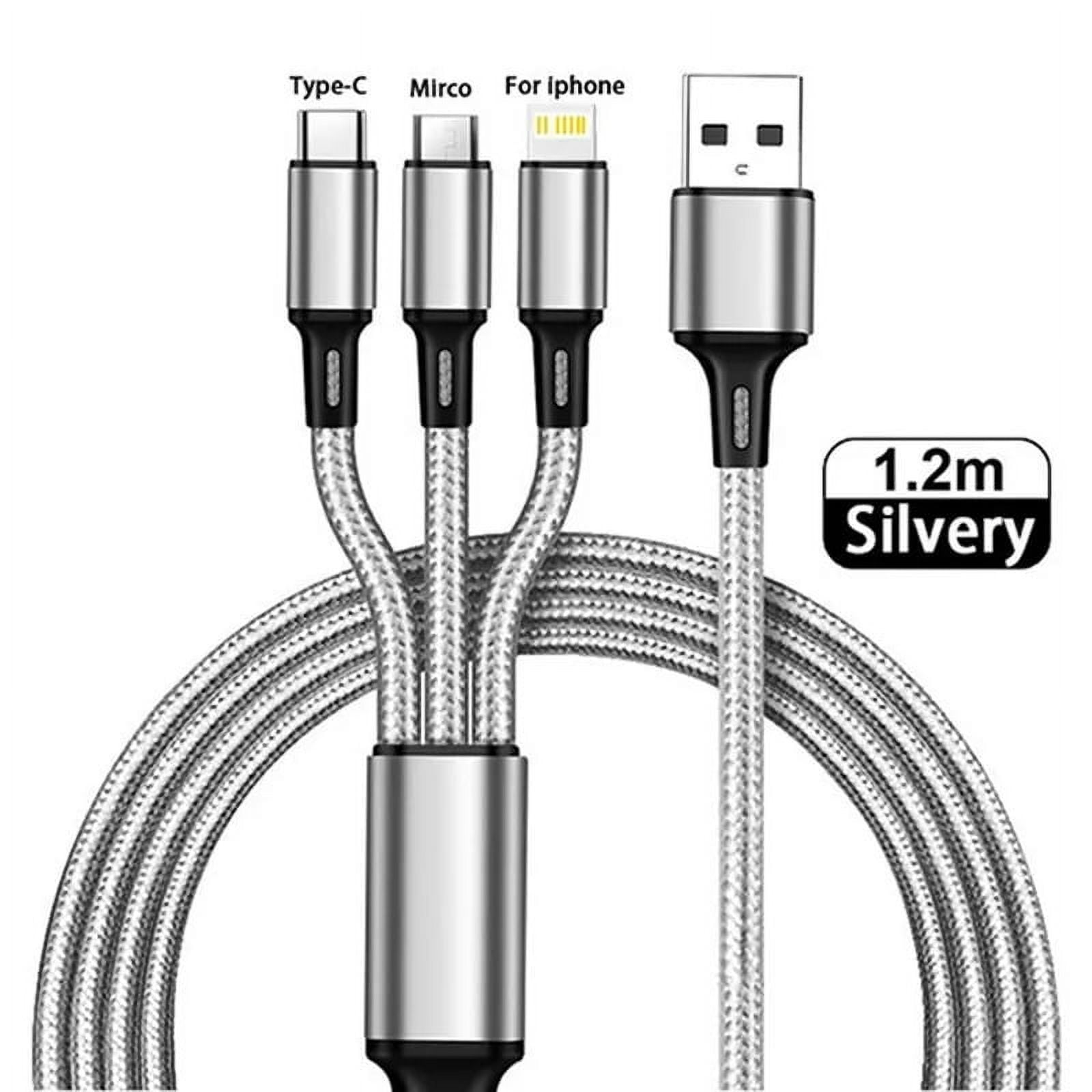 3-in-1 USB Cable Braided Cord Charge Data Type-C 8-Pin Micro for iPhone ...