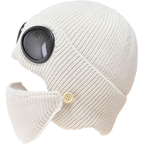 3-in-1 Unisex Knitted Goggles Beanie, Unisex Winter Ski Hat with ...