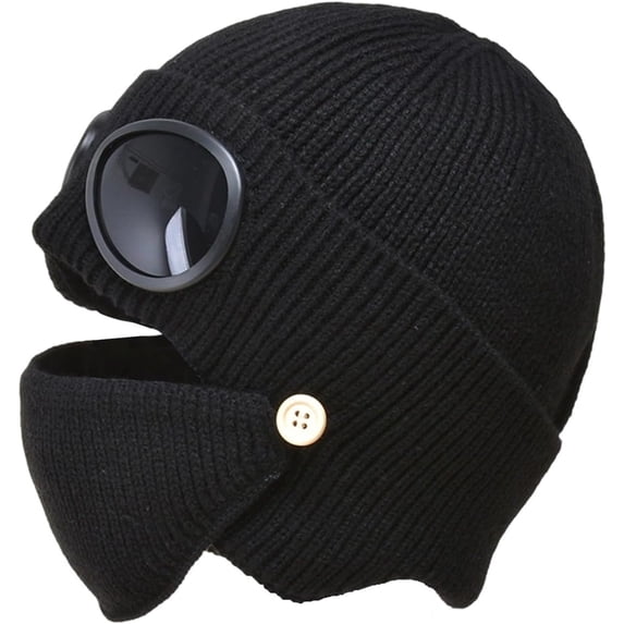 3-in-1 Unisex Knitted Goggles Beanie, Winter Warm Outdoor Sports ...