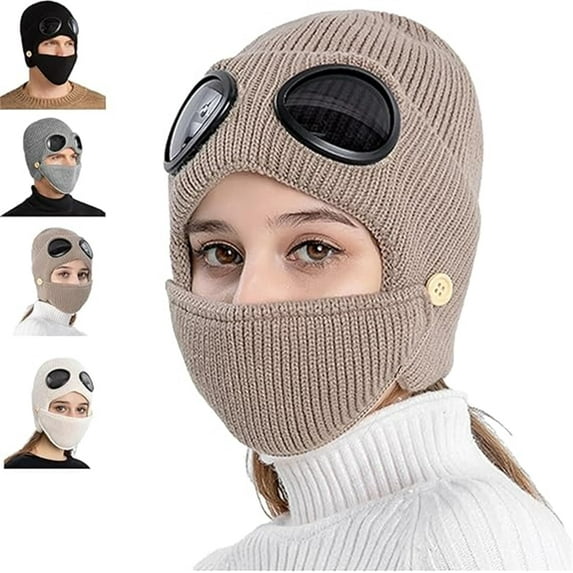 3-in-1 Unisex Knitted Goggles Beanie, Winter Warm Outdoor Sports ...