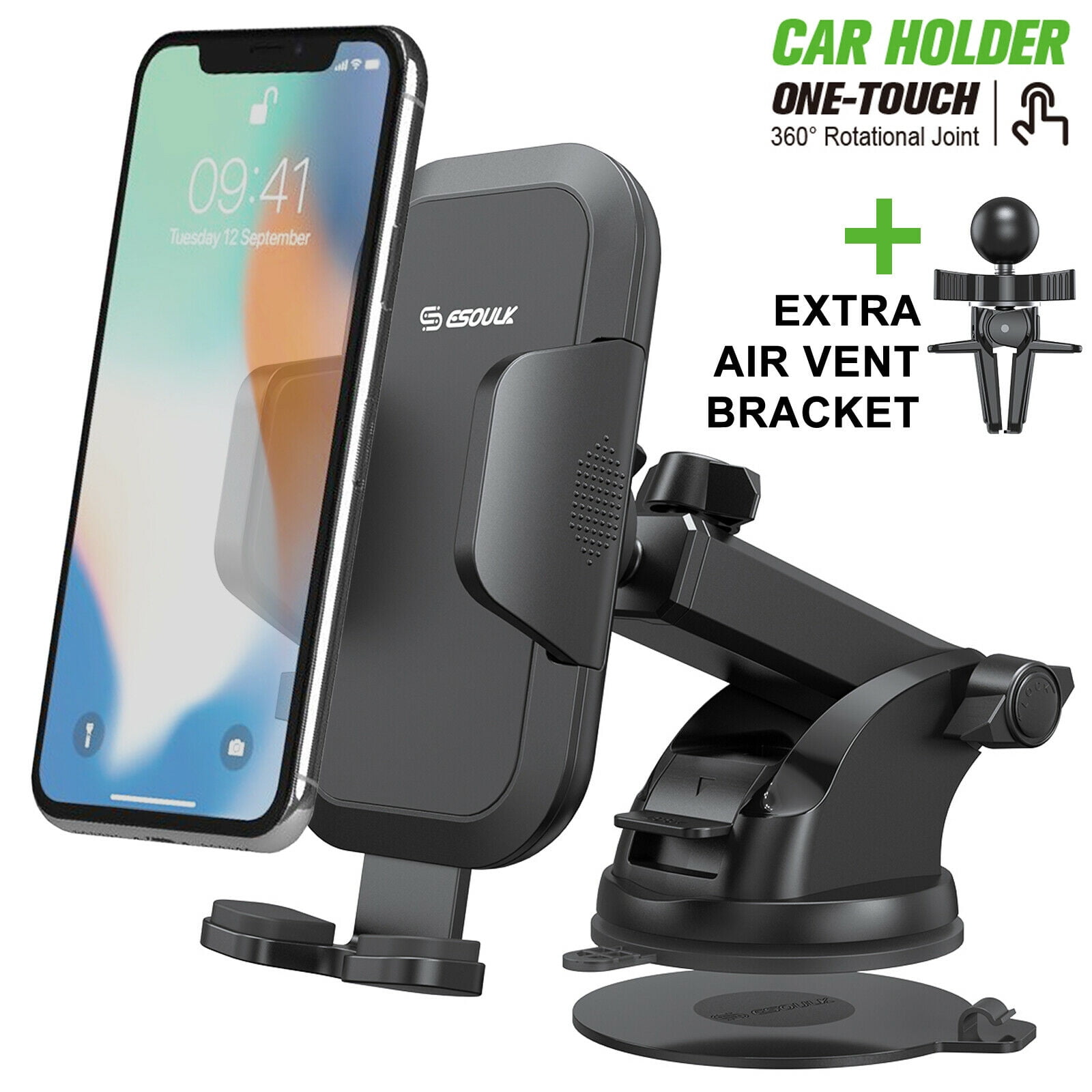 3-in-1 Universal Arm Phone Car Mount, Extendable Clip & One-Touch ...