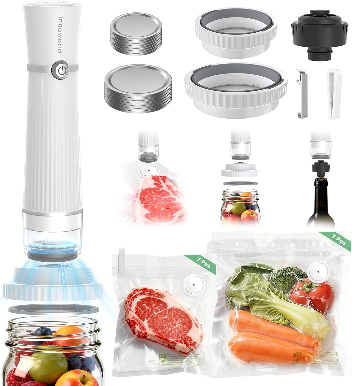 3-in-1 Vacuum Sealer for Food Compatible with Vacuum Bag, Mason Jar ...