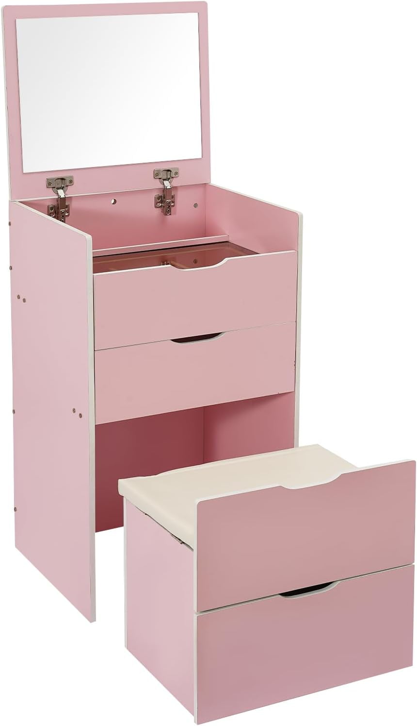 3 in 1 Vanity Desk with Mirror and Hidden Storage Stool,Compact Makeup ...