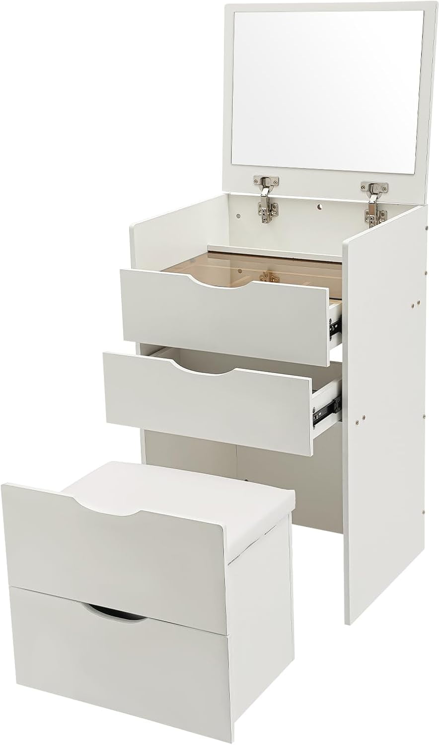 3 in 1 Vanity Desk with Mirror and Hidden Storage Stool,Compact Makeup ...