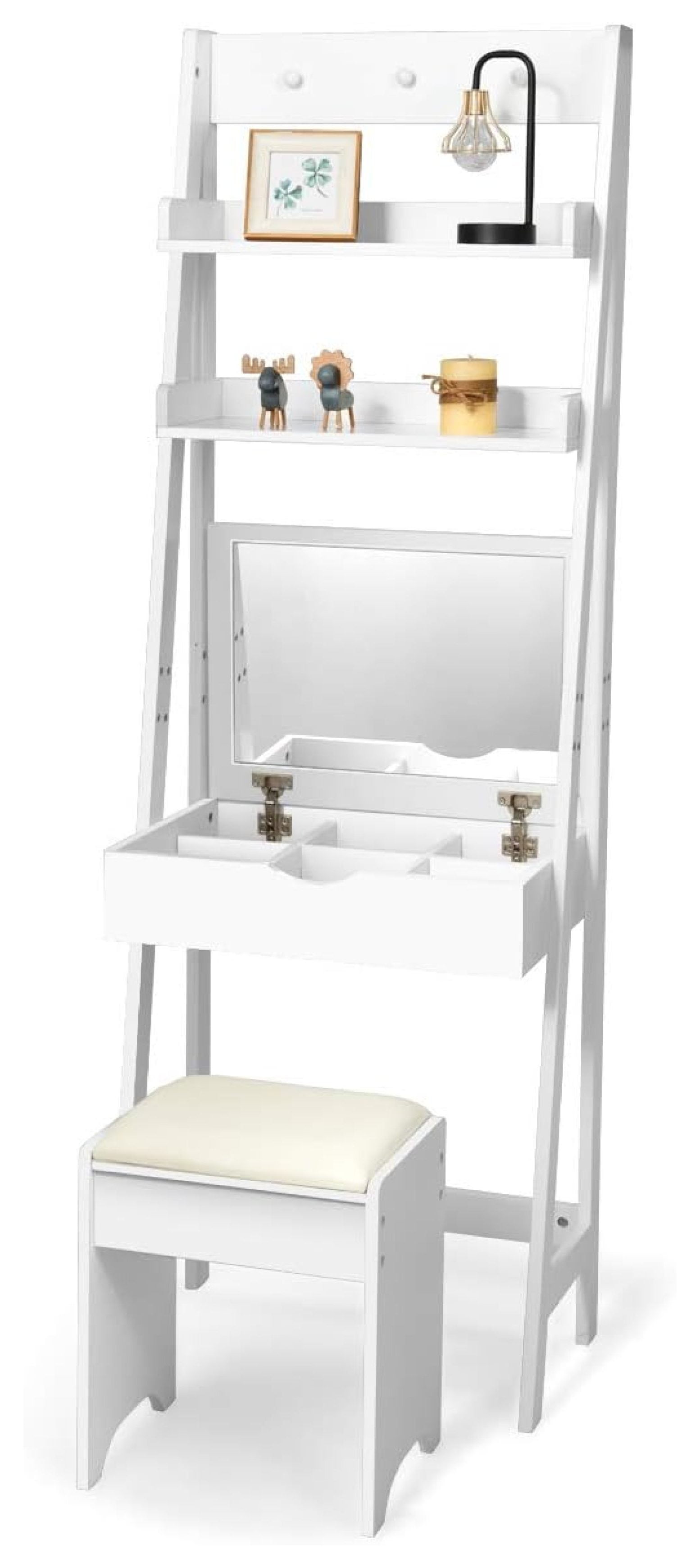 3-in-1 Vanity Set with Top Mirror, 6 Makeup Organizers, 2 Storage ...