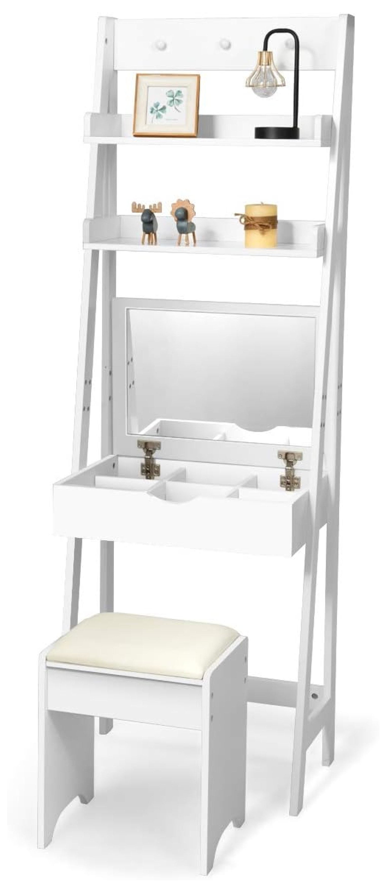 3-in-1 Vanity Set with Top Mirror, 6 Makeup Organizers, 2 Storage ...