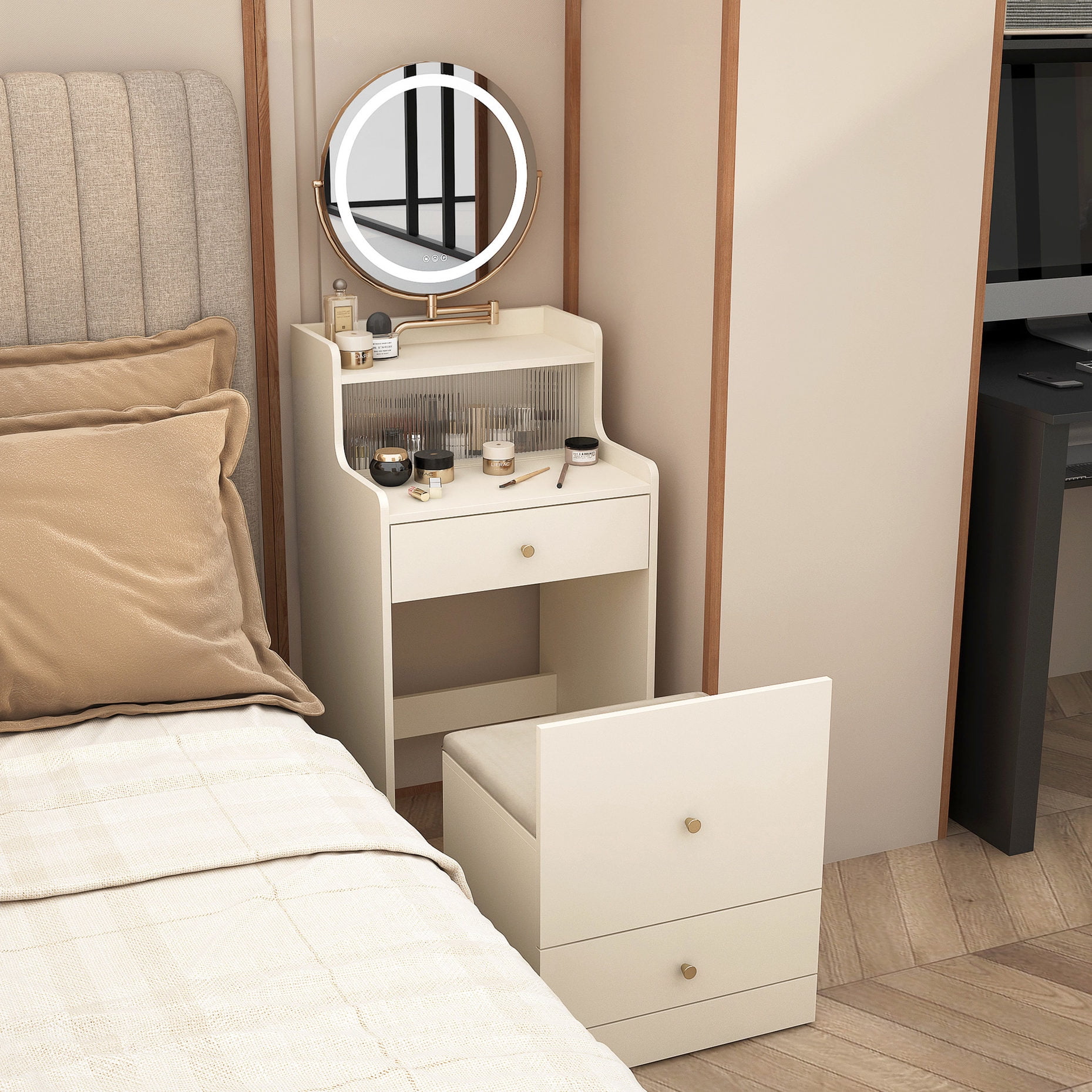 3 in 1 Vanity with Stool+Spacious Storage"-"Small Apartment Setup ...