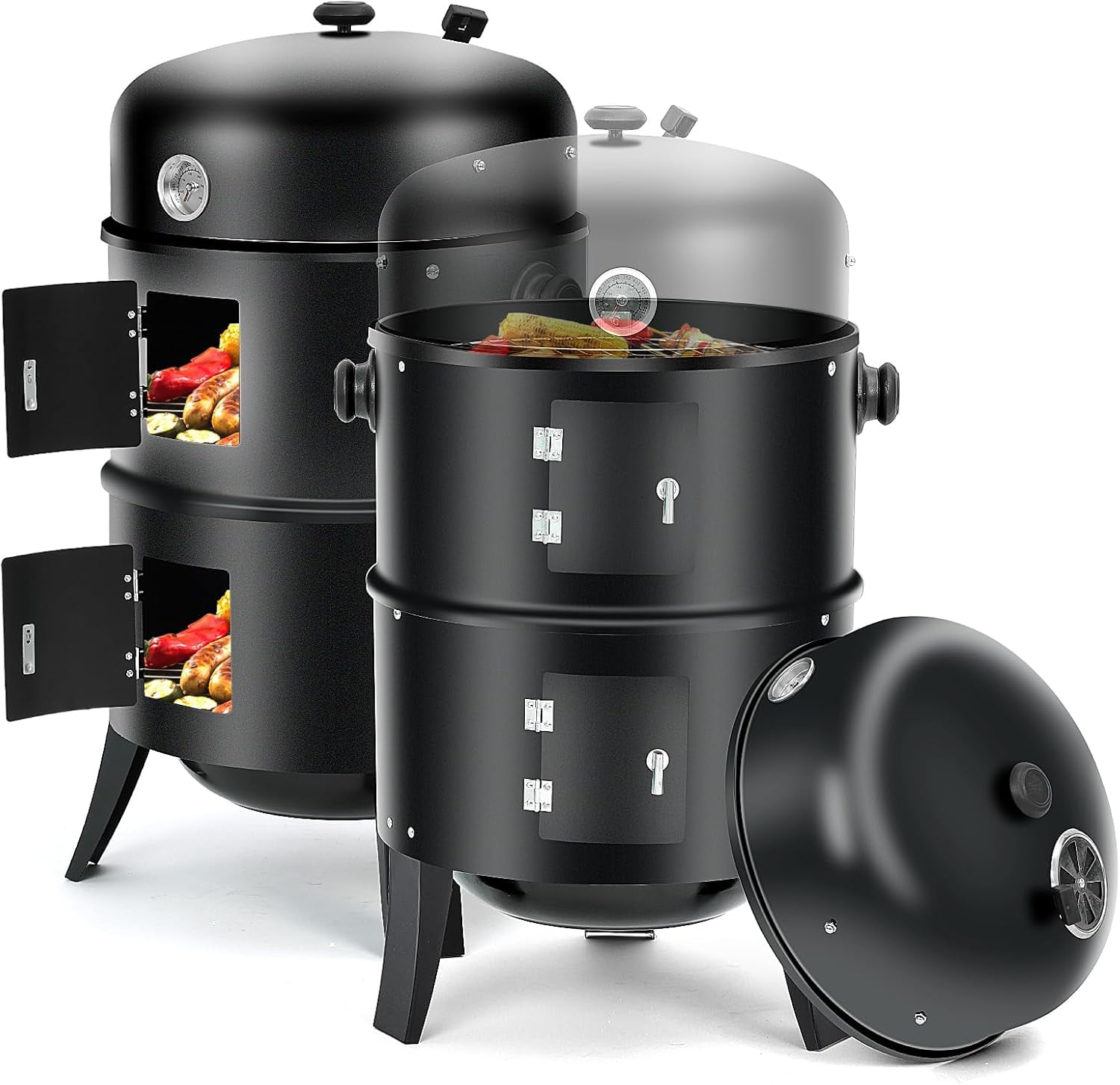 3-in-1 Vertical Charcoal Smoker BBQ Grill 16 Inch Outdoor Portable ...