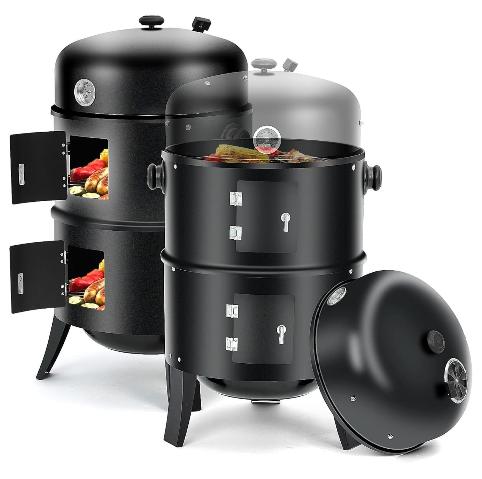 3-in-1 Vertical Charcoal Smoker BBQ Grill 16 Inch Outdoor Portable ...