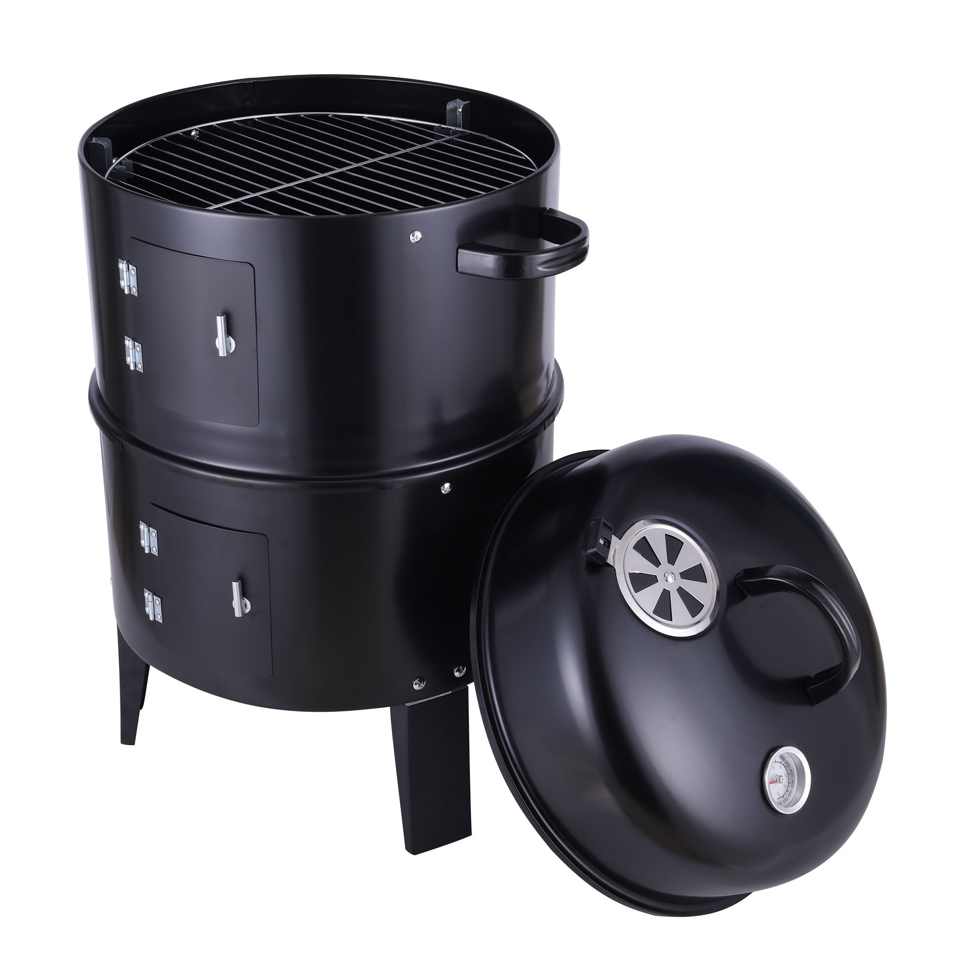 3-in-1 Vertical Portable Charcoal Grill, Outdoor Barbecue Smoker Fire ...