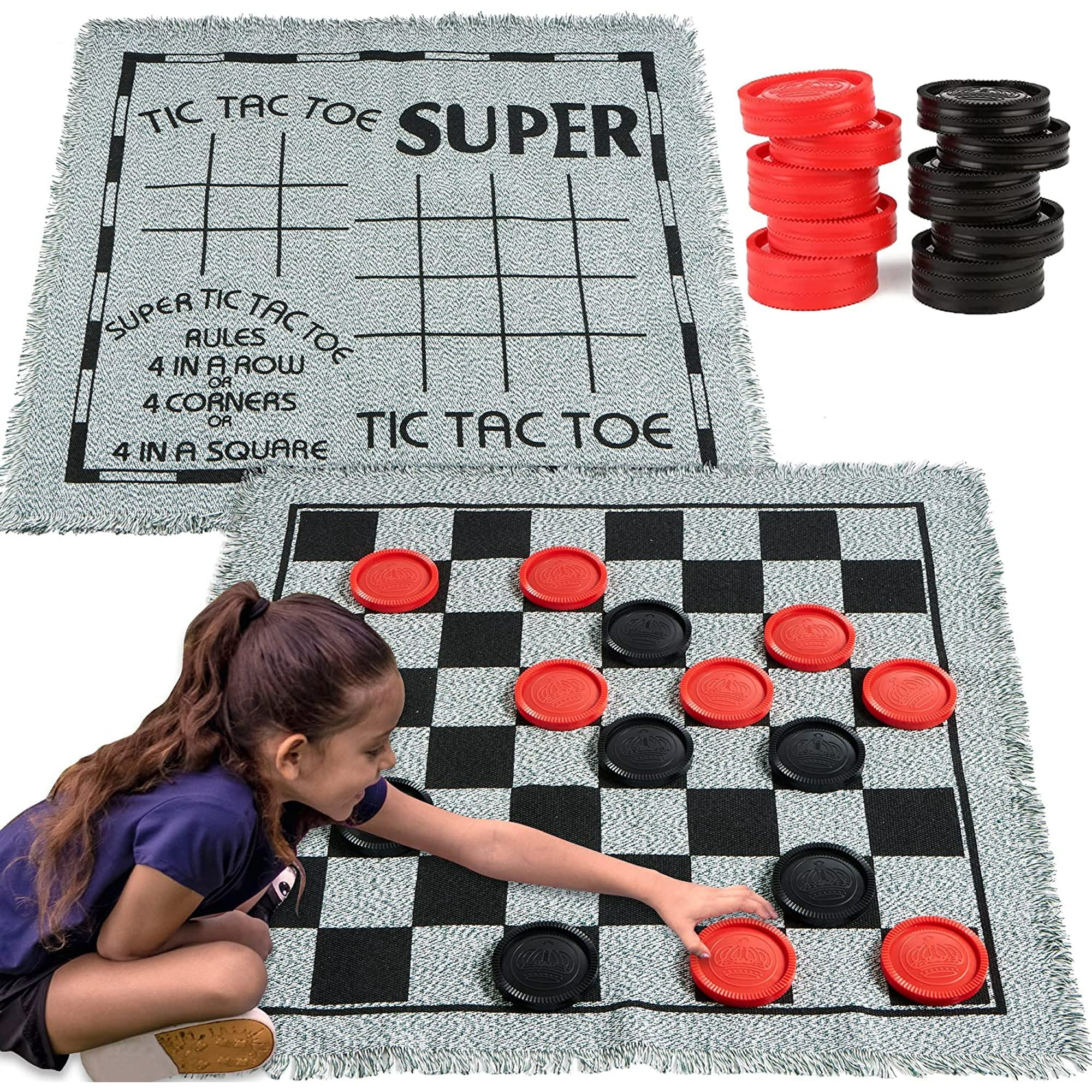 3 in 1 Vintage Jumbo Checkers and Tic Tac Toe with Reversible Mat and ...