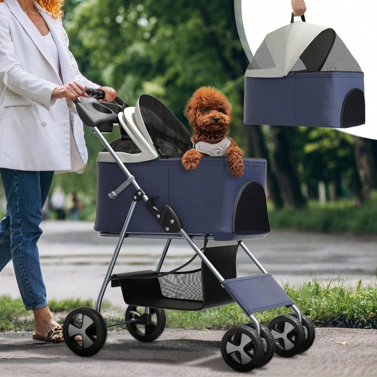 3-in-1 Visible Foldable Pet Stroller Detachable Carrier, Car Seat and ...