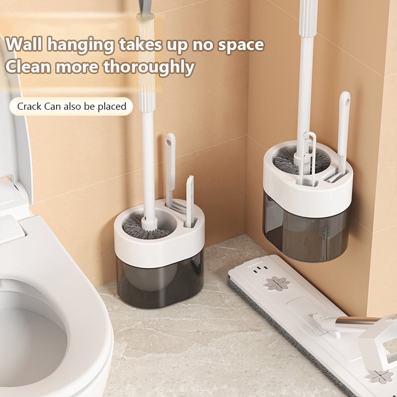 3 in 1 Wall Mounted Toilet Brush Set Silicone Bristles with Holder for ...
