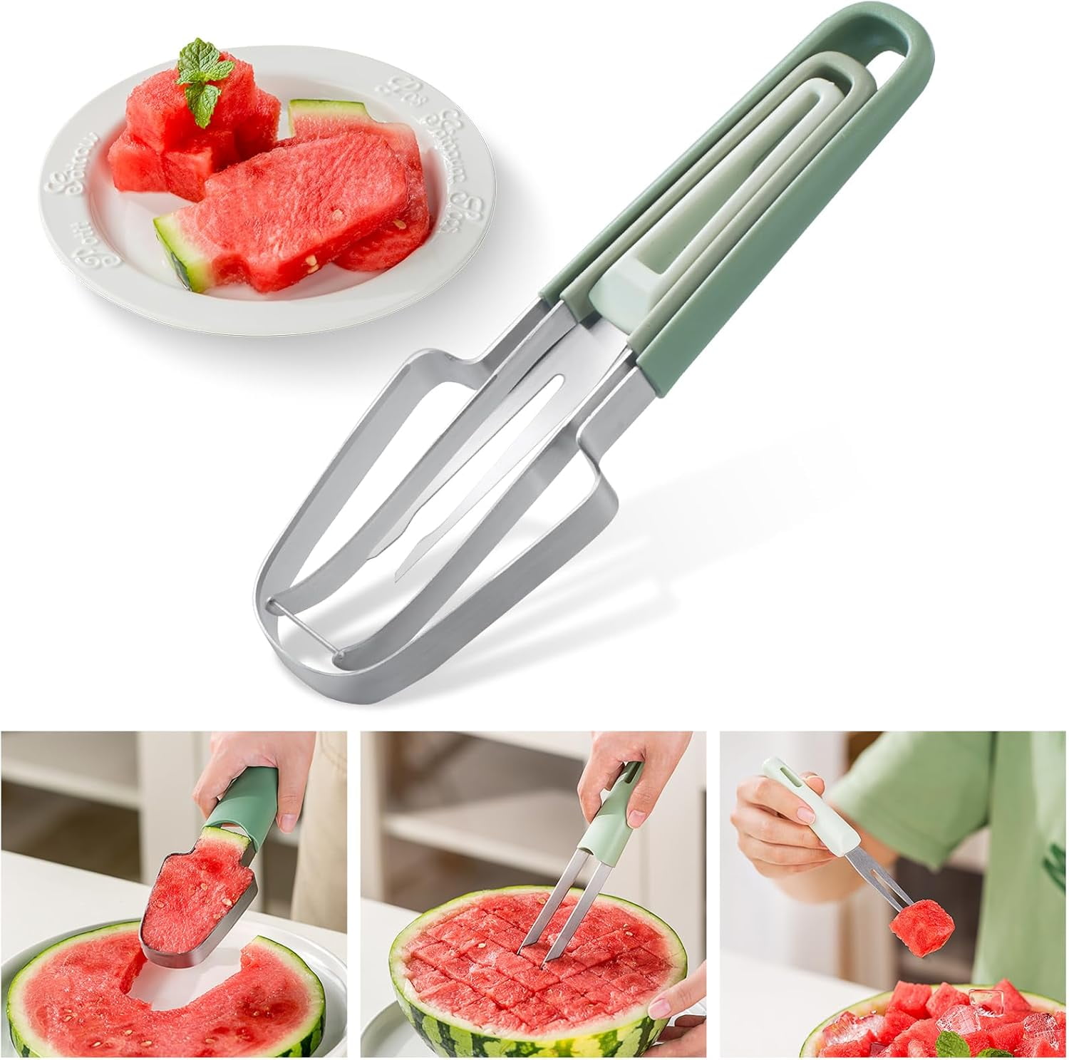 3-in-1 Watermelon Fork Slicer Cutter, Stainless Steel Watermelon ...