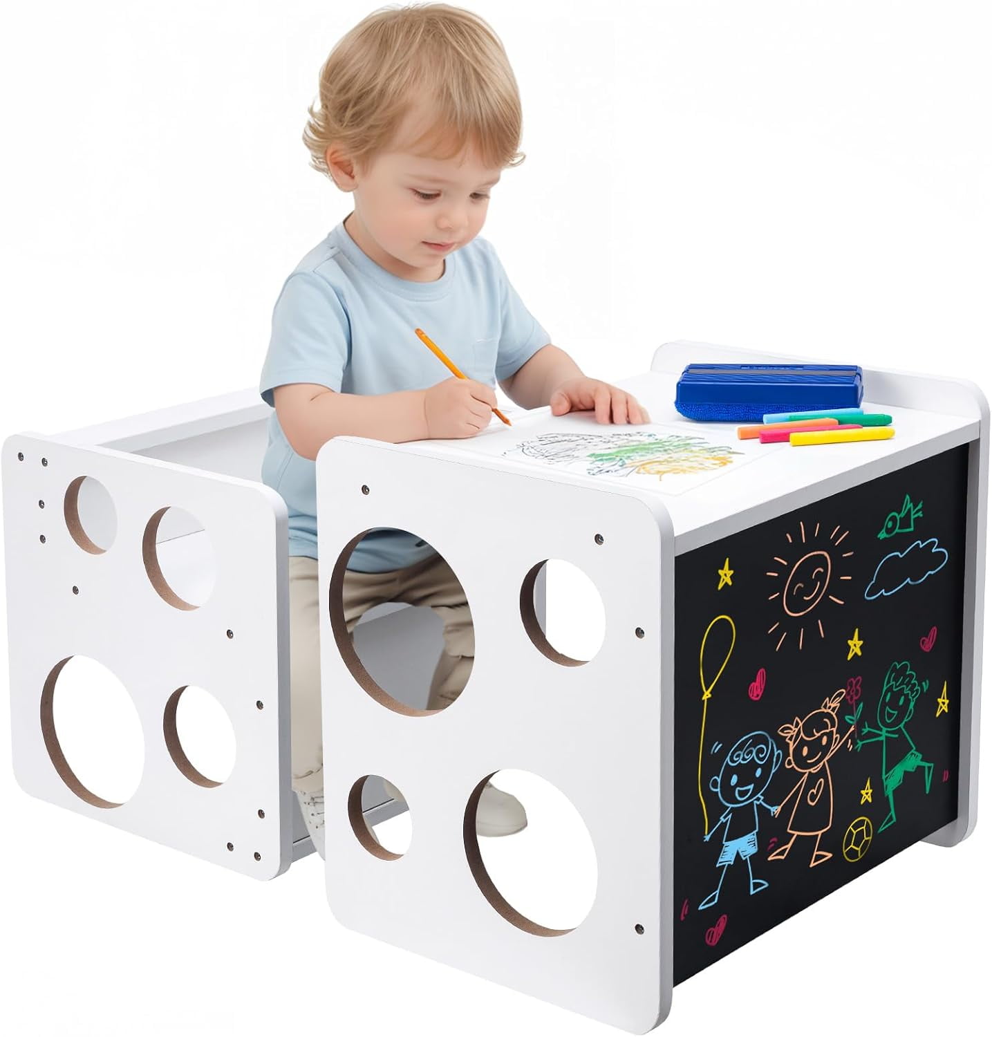 3-in-1 Weaning Table Cube Chair Montessori Baby Table and Chair Set for ...