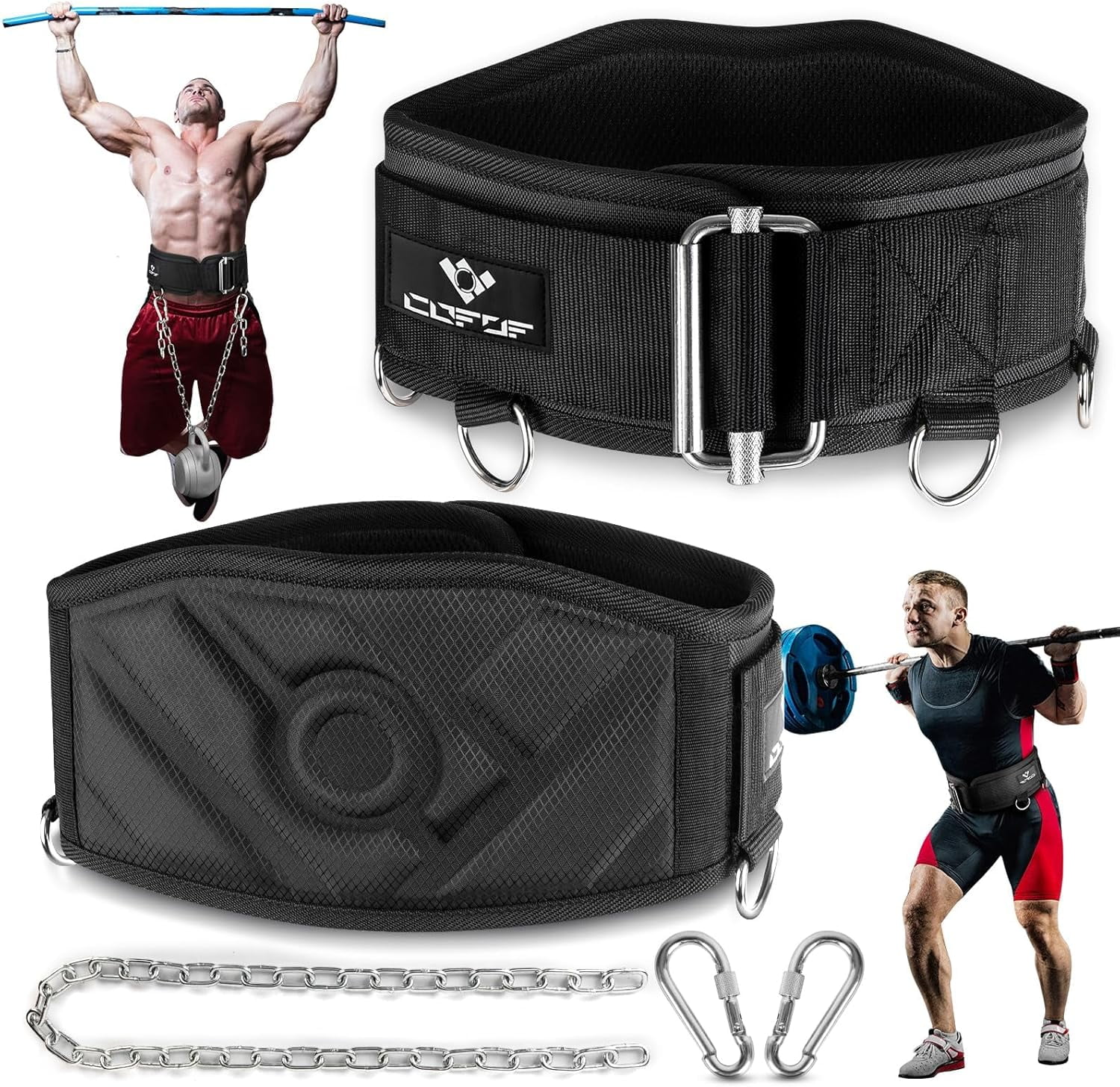 3-in-1 Weighted Pull Up Belt Weight Lifting Dip Belt with 40.6 IN Chain ...