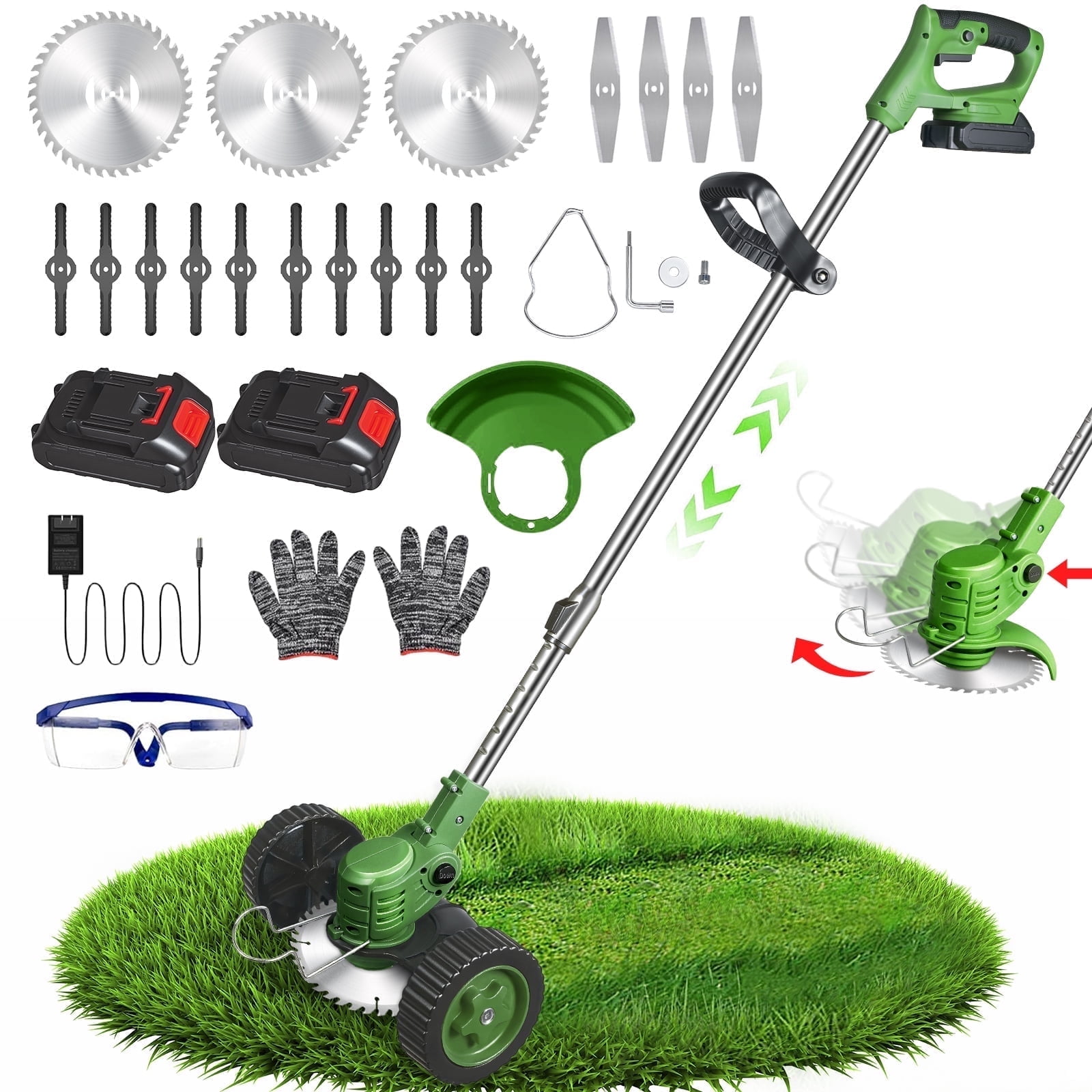 Kqiang 3-in-1 Wheel Edger Mini-Mower, Battery Powered Weed Wacker ...