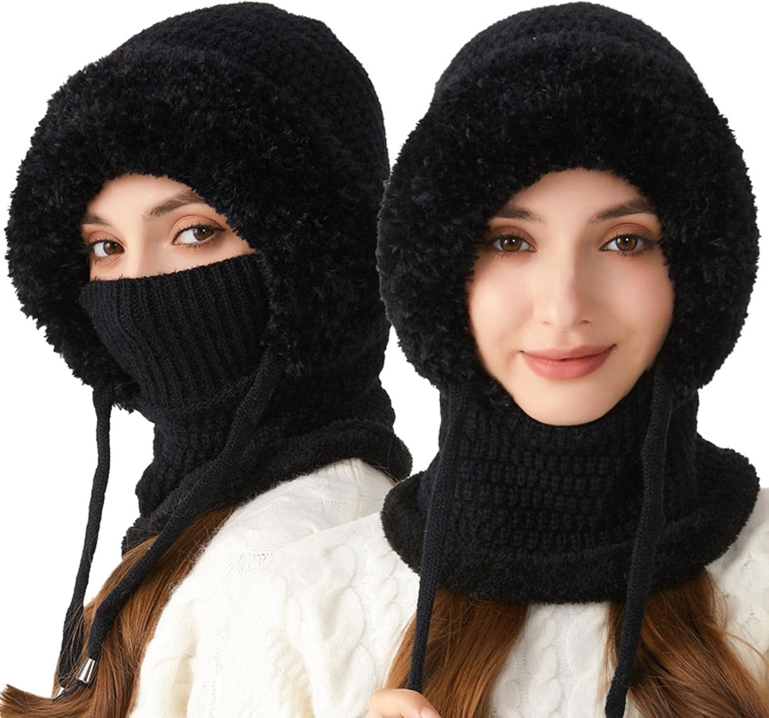 3-in-1 Winter Balaclava for Women - Windproof Knitted Face Mask Hat ...