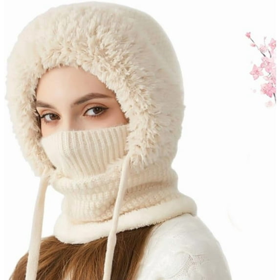 3-in-1 Winter Balaclava for Women, Windproof Knitted Scarf Hat, Beanie ...