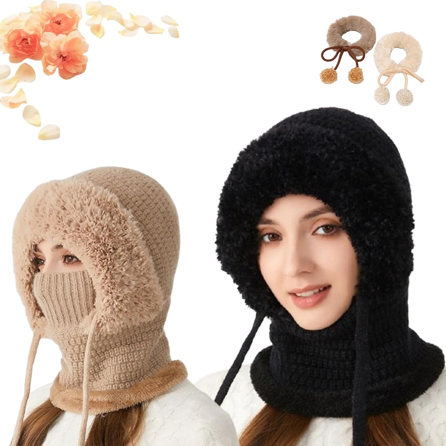 3-in-1 Winter Balaclava for Women, Women's Knitted Hat in Autumn and ...