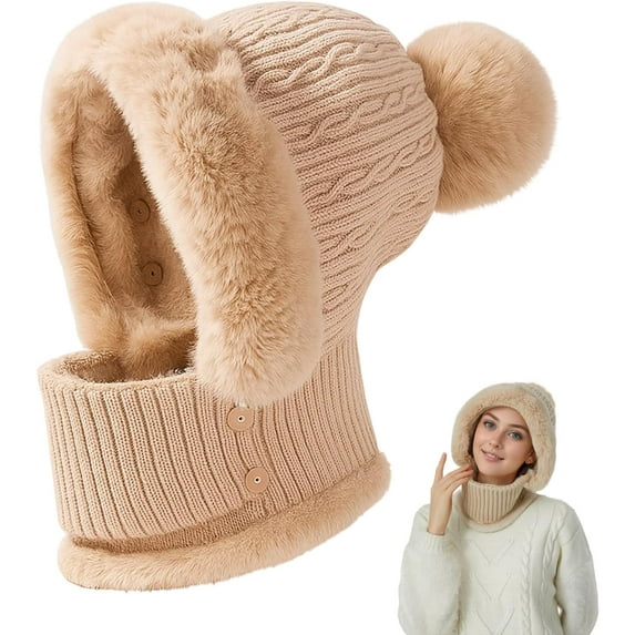 3-in-1 Winter Beanie Hat with Ear Flaps & Neck Warmer – Fleece Lined ...