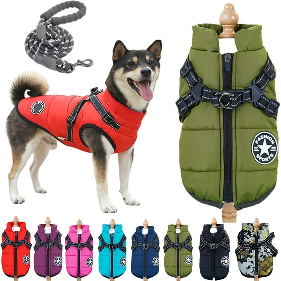 3 in 1 Winter Jacket, Fleece-Lined Dog Jacket with Harness, Waterproof ...