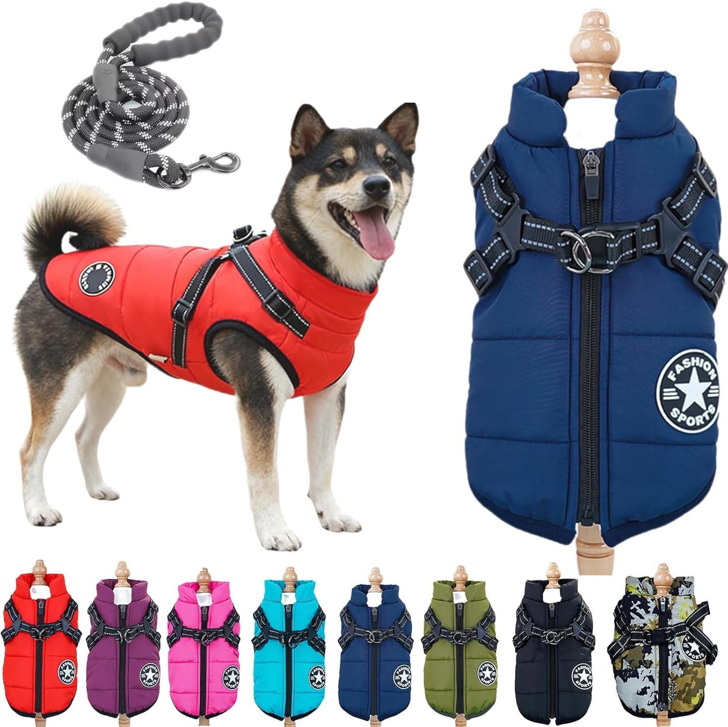 3 in 1 Winter Jacket for Dog Cat, Fleece-Lined Dog Jacket with Harness ...