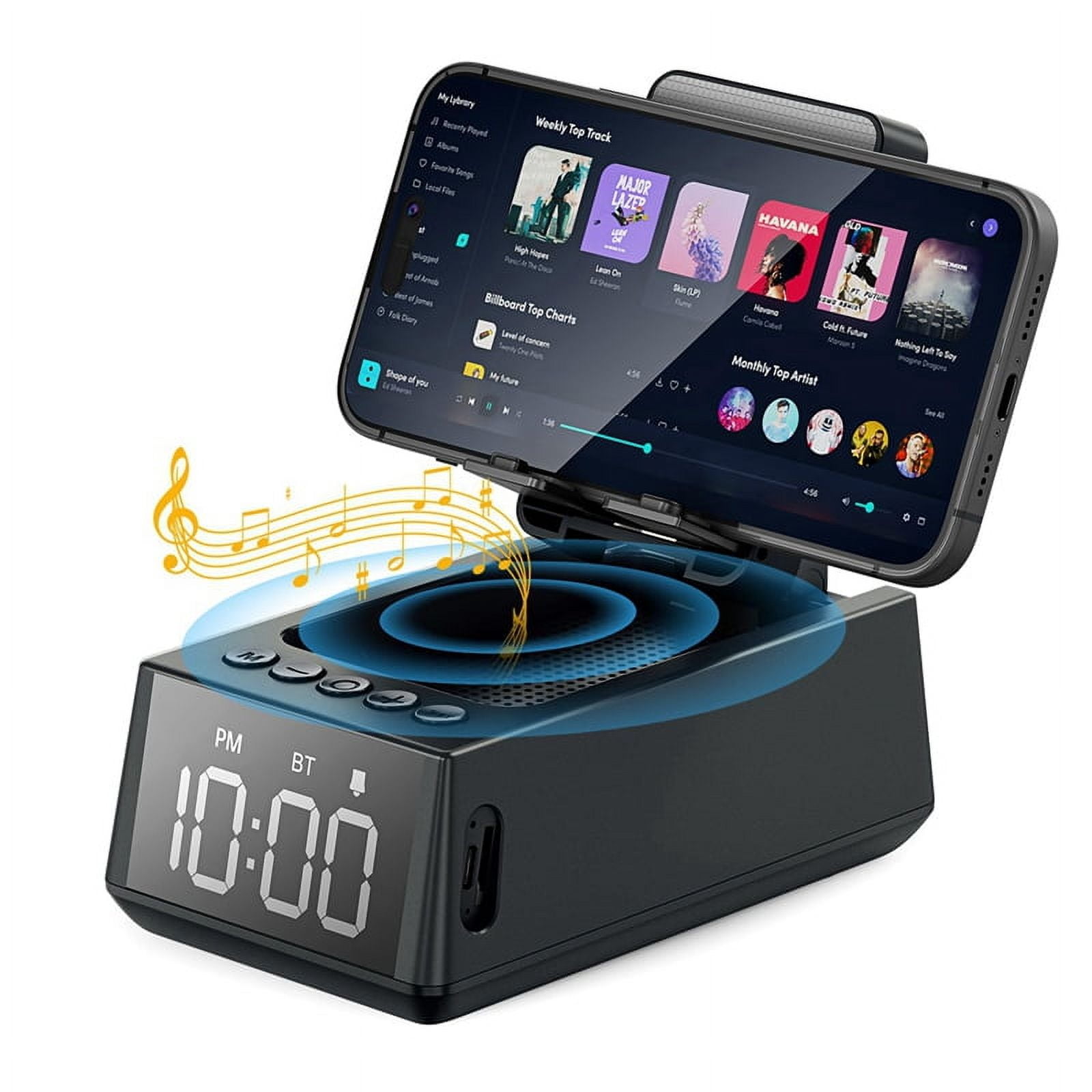 Wireless Bluetooth Speaker with Loud Alarm Clock Cell Phone Stand TF ...