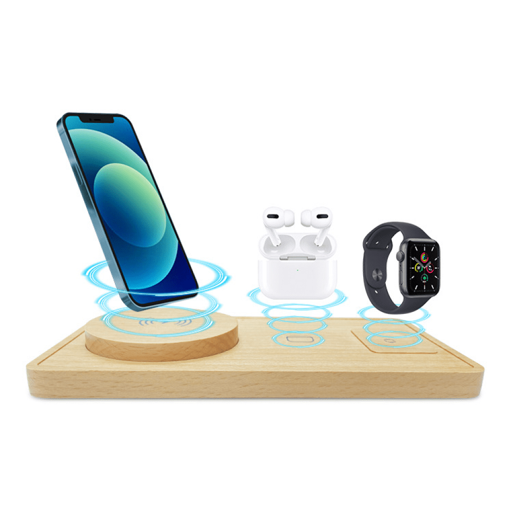 3-in-1 Wireless Charger - Fast Charging Pad for Phone/Watch/ Headphones - Ultra-Thin Bamboo ...