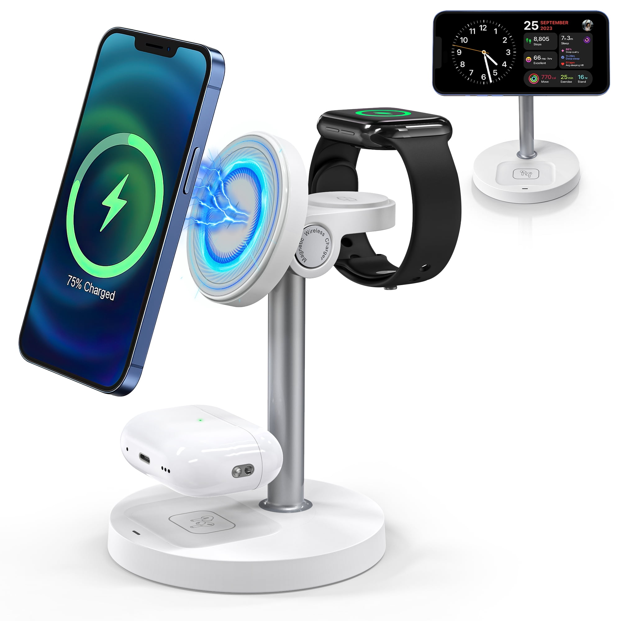 Wireless Charger, 15W Fast iPhone Charging Station, 3 in 1 Charger ...