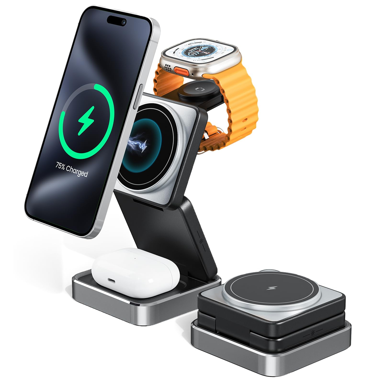 3-in-1 Wireless Charger for iPhone,15W Fast Wireless Charging Station ...
