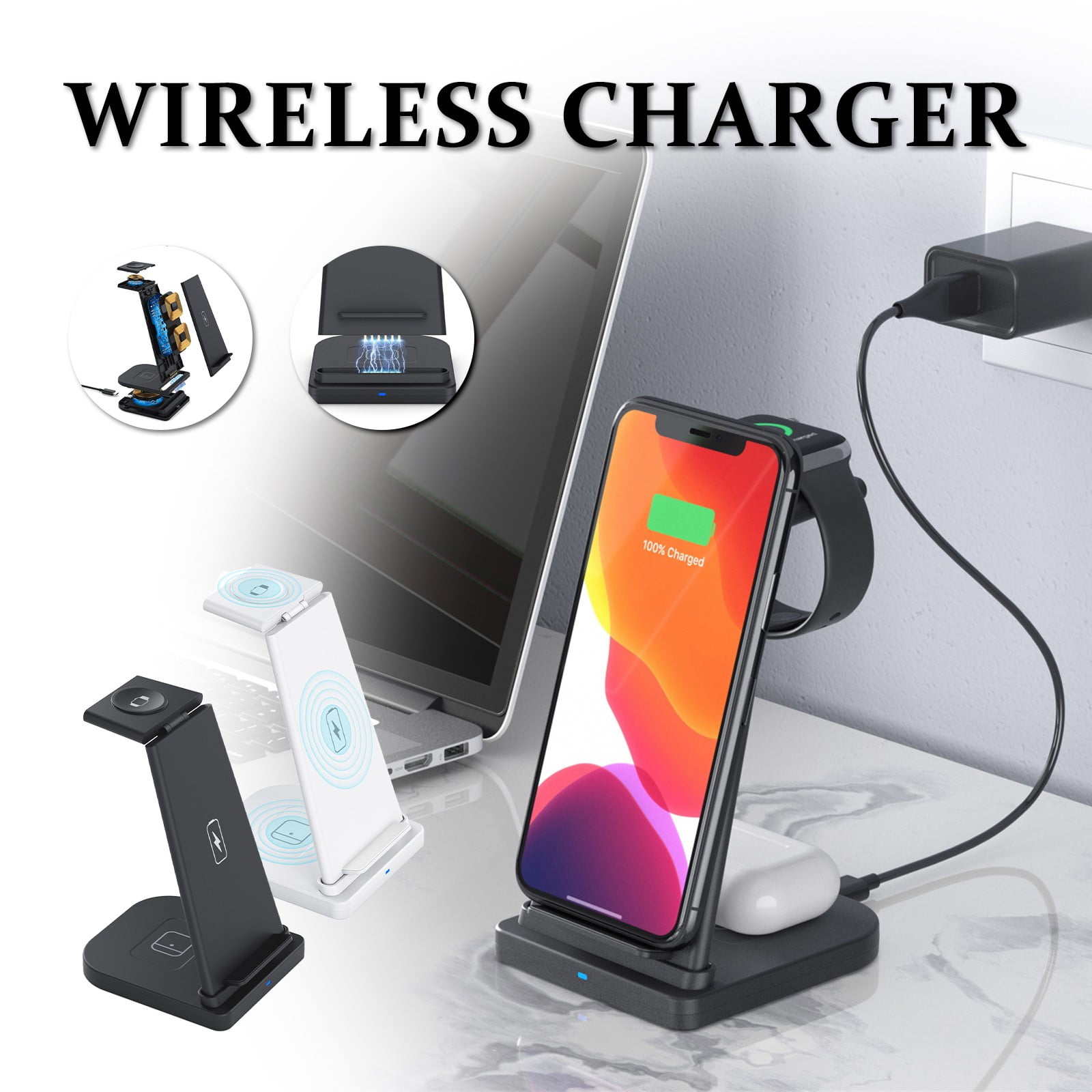 3-in-1 Wireless Charging Stand - Fast Charging Dock Station for Phone ...