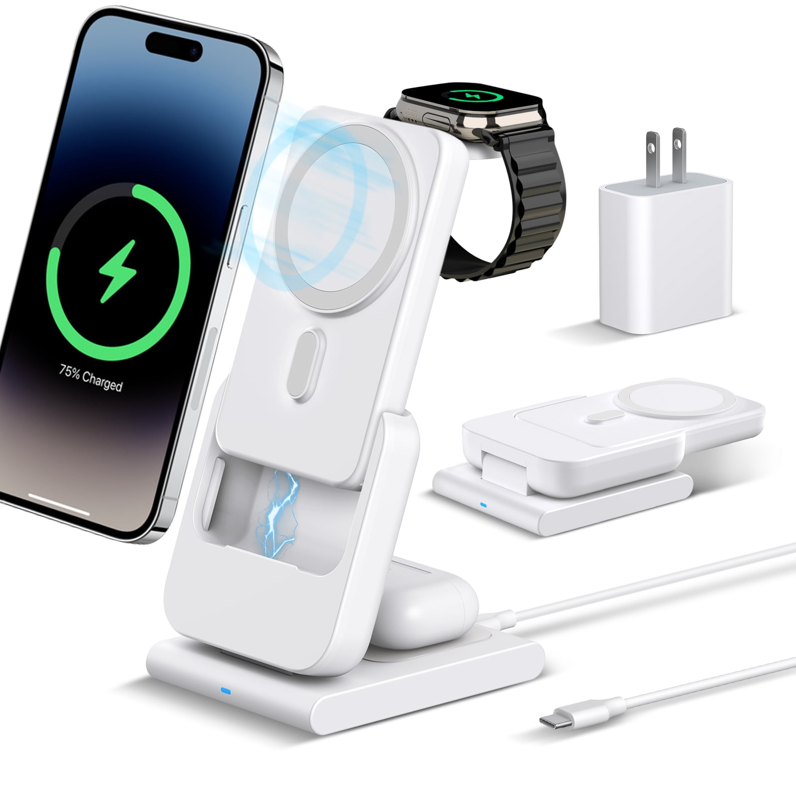 3 in 1 Wireless Charging Station Portable Power Bank Charger for iPhone ...