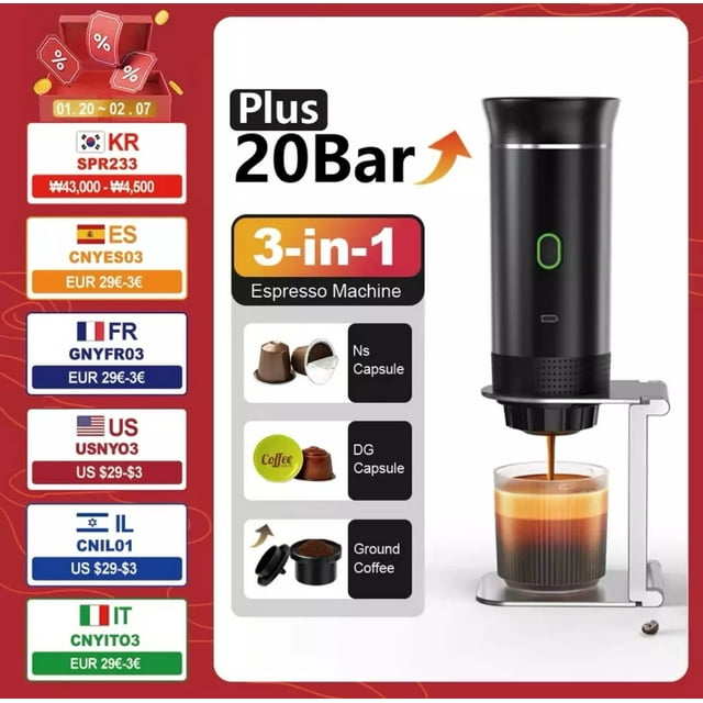 3-in-1 Wireless Electric Portable Espresso Coffee Maker Machine Travel ...