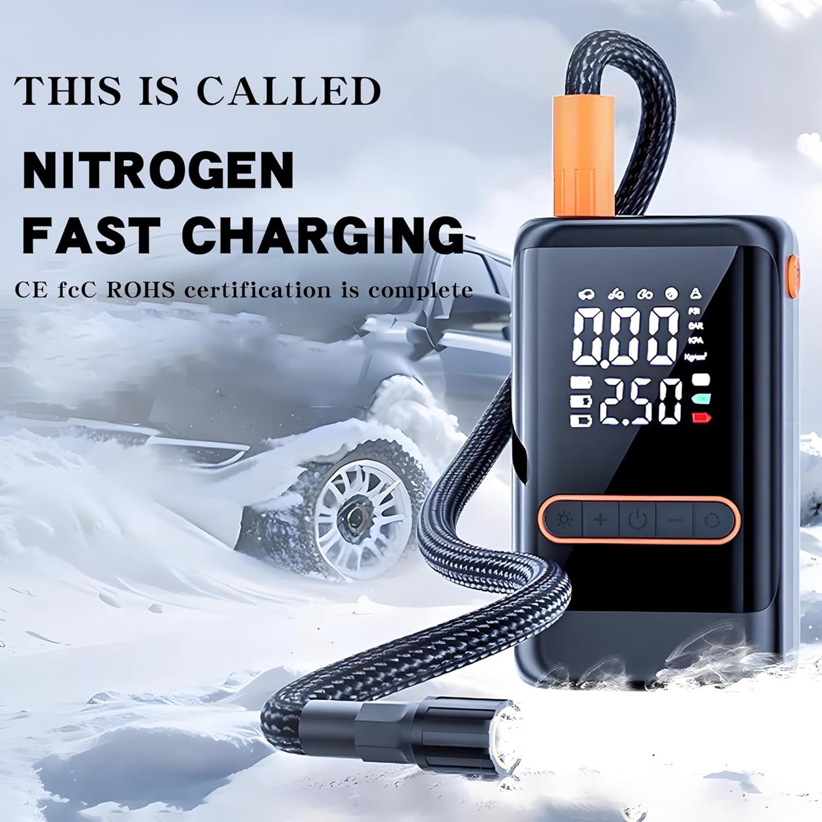 3-in-1 Wireless Tire Inflator with Digital Display, 6000mAh Portable Air Pump & Power Bank, 12V ...