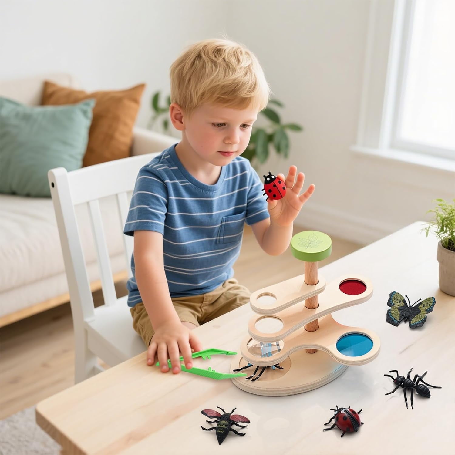 3-in-1 Wooden Magnifying Glass for Kids - Adjustable Height with Color ...