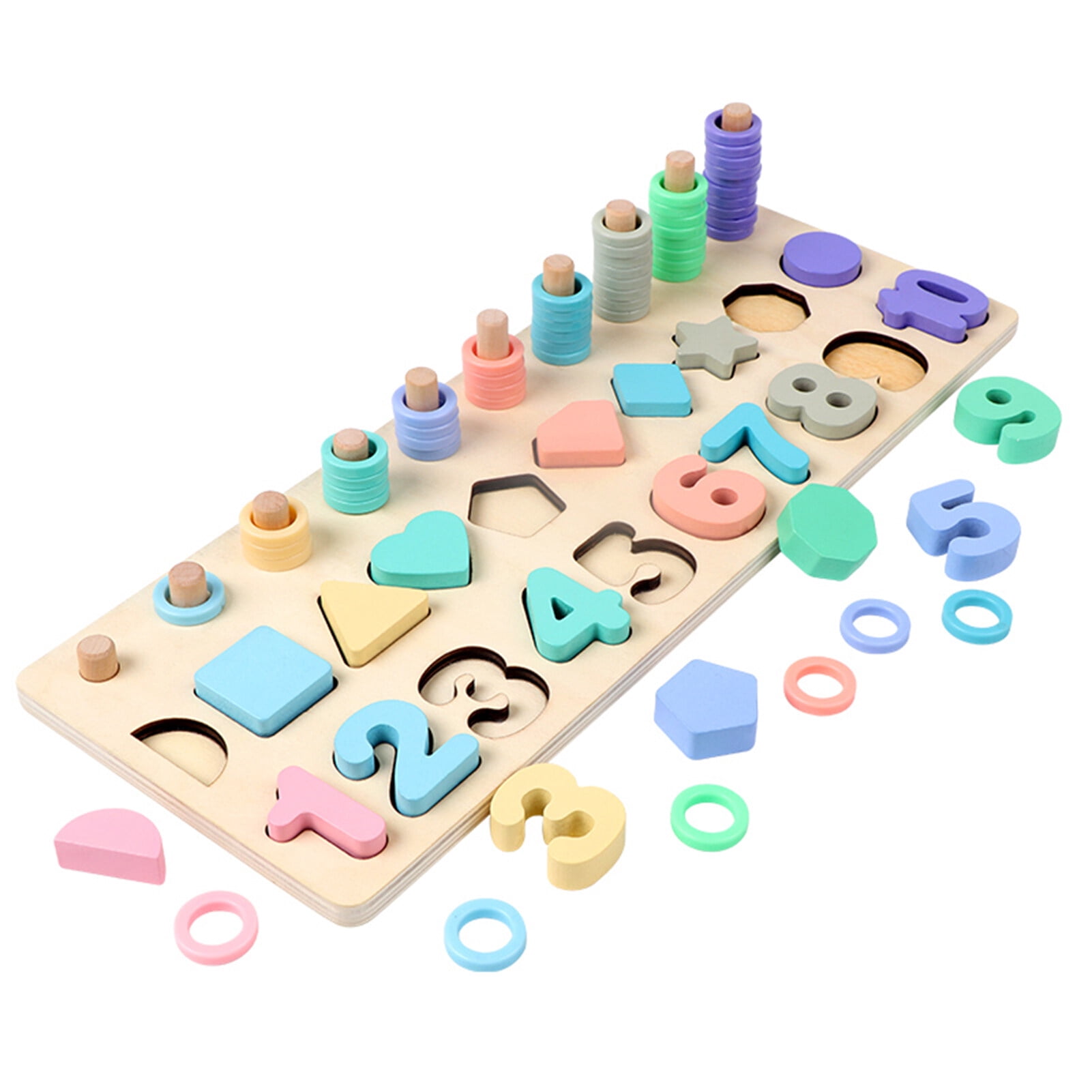 3-in-1 Wooden Number Puzzle Logarithmic Board Shape Sorter Counting ...