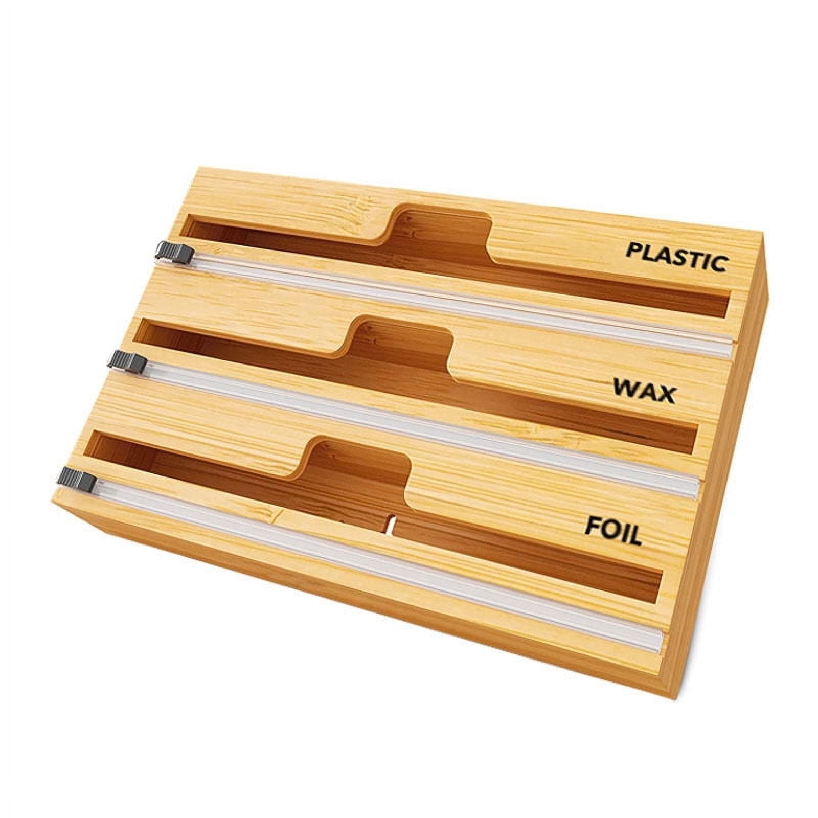 3 in 1 Wrap Organizer with Cutter and Labels, Plastic Wrap, Wall Mount ...