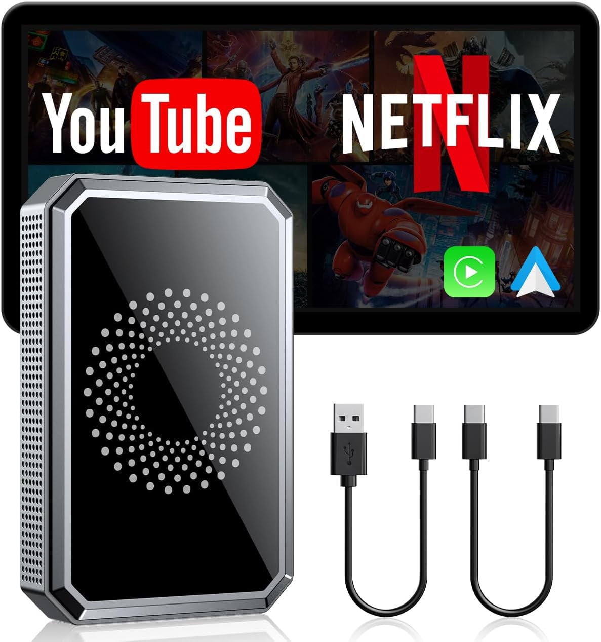 3-in-1 ic Video Box for Streaming Netflix/YouTube/TikTok, Wireless Carplay Adapter Dongle with ...
