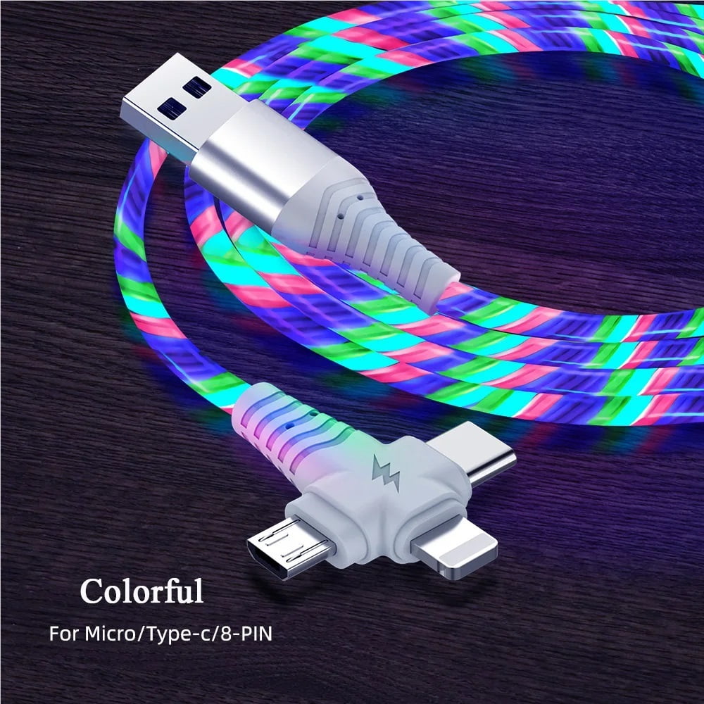3-in-1 luminous USB cable, suitable for smartphone LED cable USB to ...