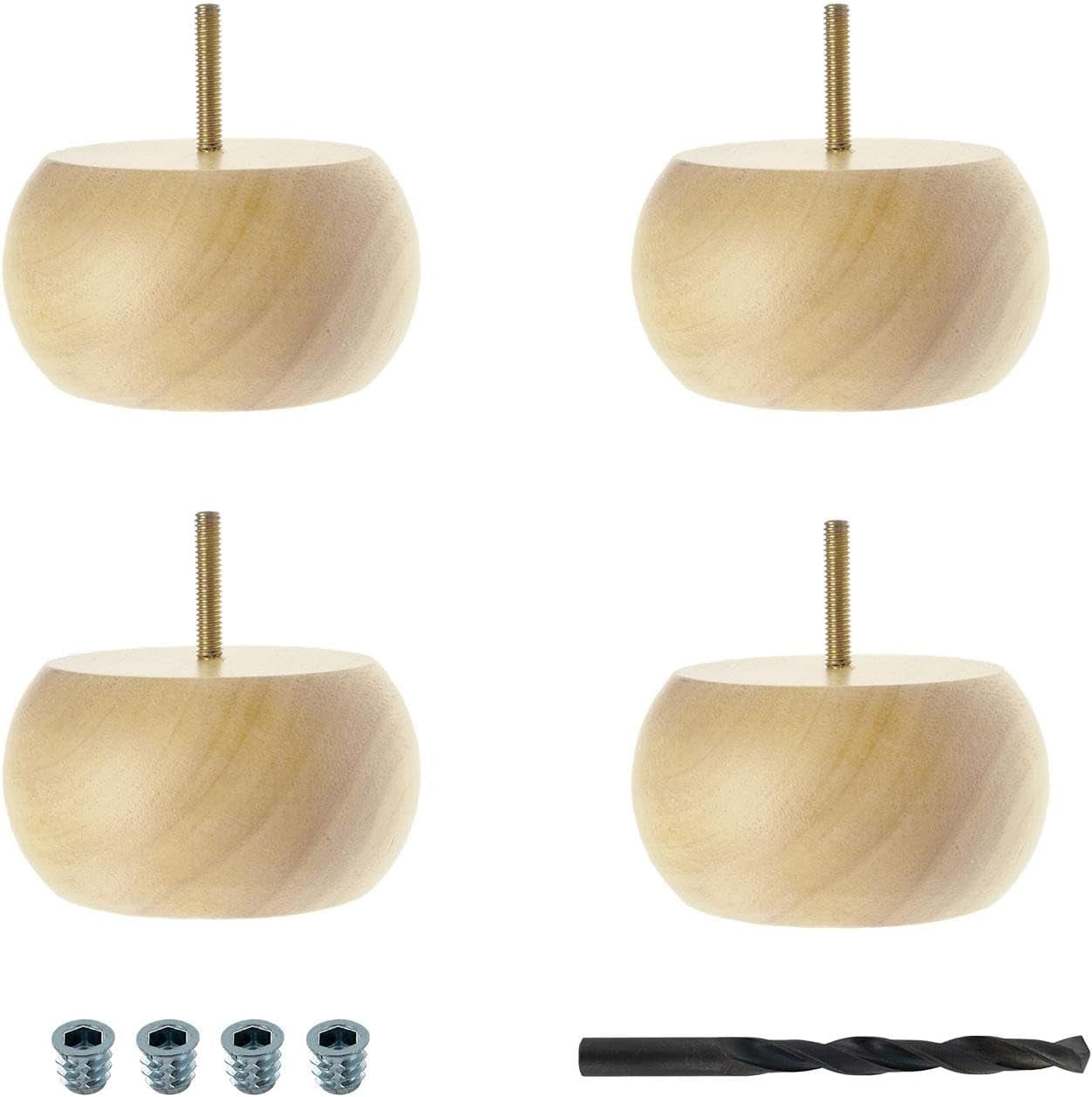 3 in. H x 6 in. Dia Unfinished Solid Hardwood Bun Foot Leg for ...