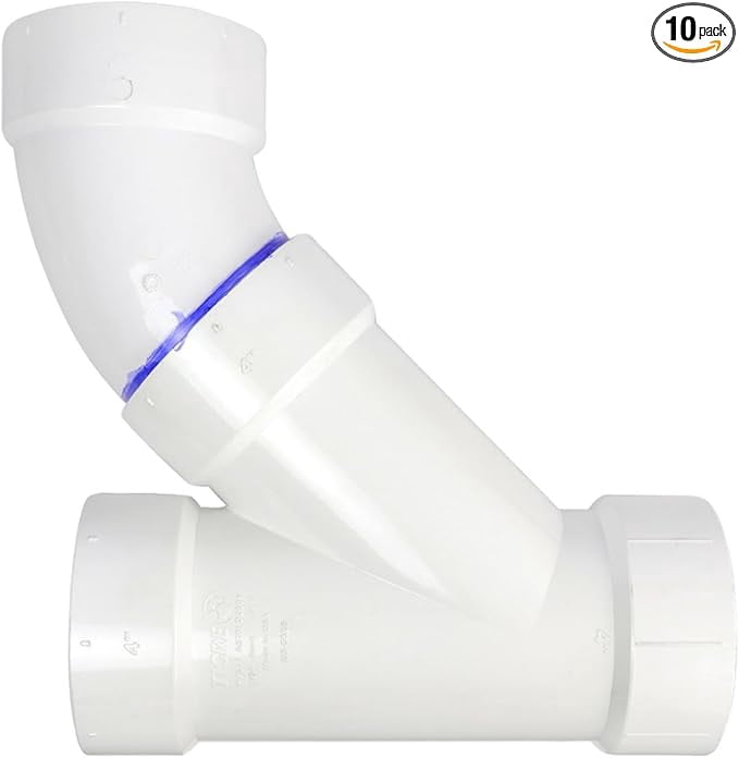 3 in. PVC DWV Combination Wye & 1/8 Bend 45° Elbow Hub, White PVC Drain ...