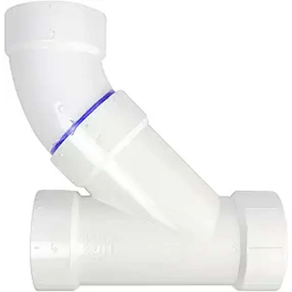 3 in. PVC DWV Combination Wye & 1/8 Bend 45° Elbow Hub, White PVC Drain ...