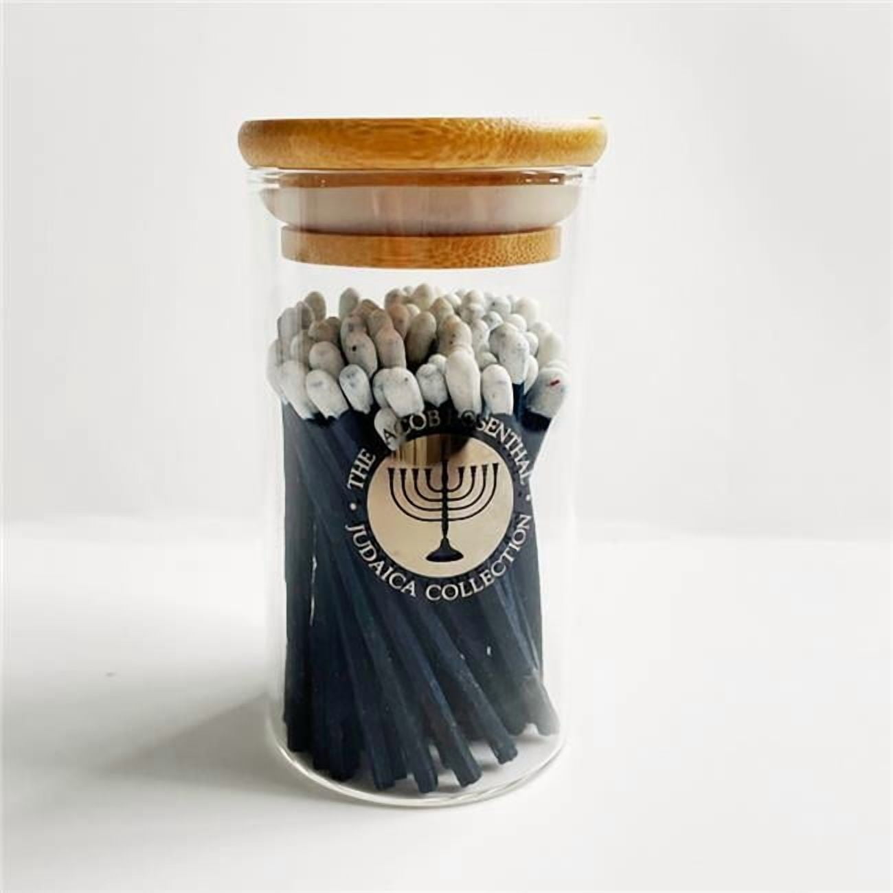3 in. White Tip Matches in Glass Container with Bamboo Lid, Navy - 75 ...