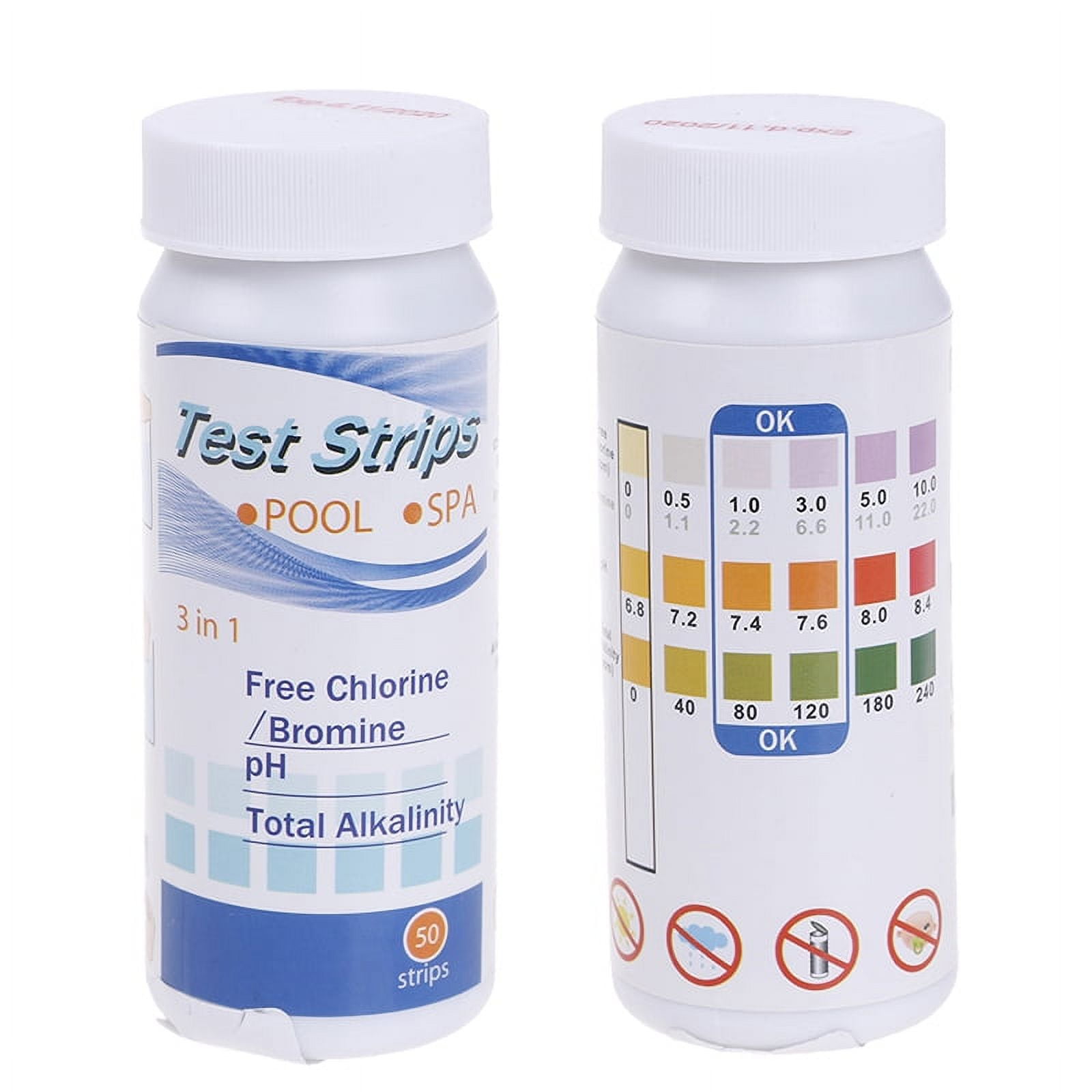 3 in1 50 strip swimming pool spa water chlorine ph test strips alkaline ...