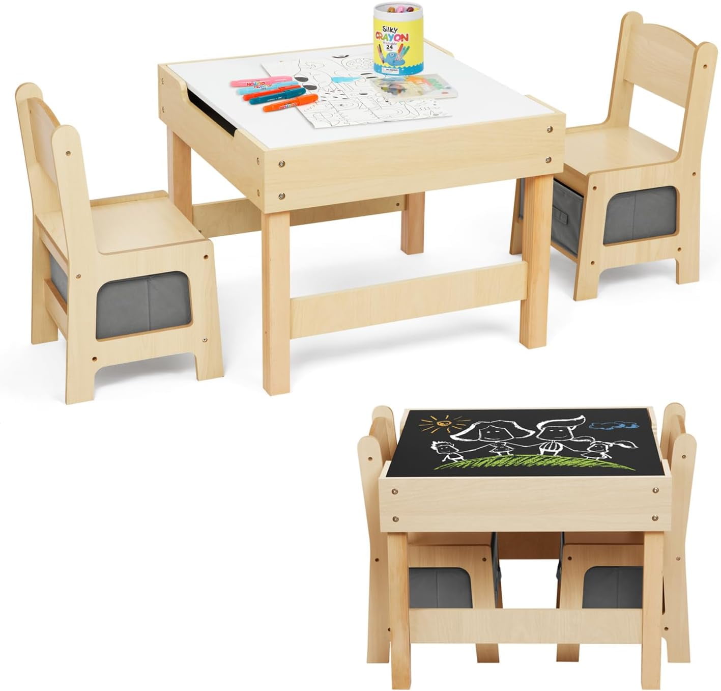 3 in1 Toddler Table Chair Set, Kids Table and Chair Set with Blackboard ...
