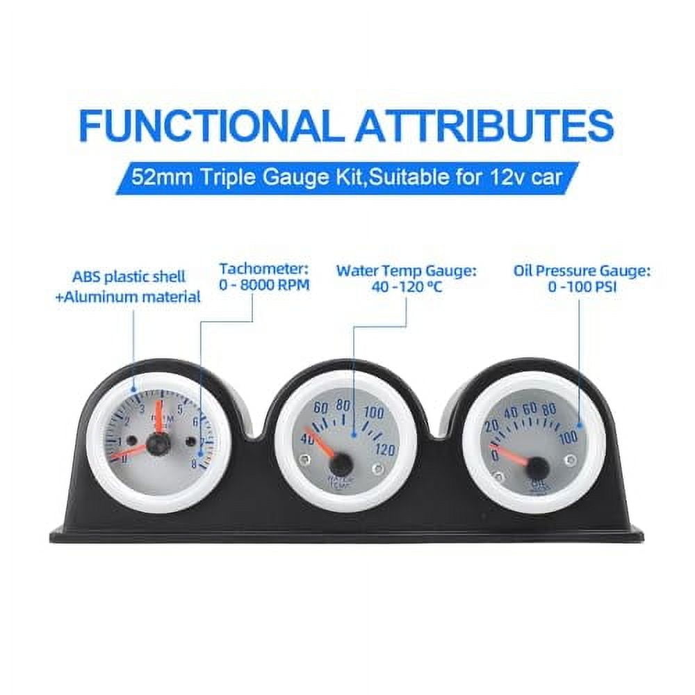 3 in1 Triple Auto Gauge Meter Kit, 3 in 1 Car Gauge Meter Water ...